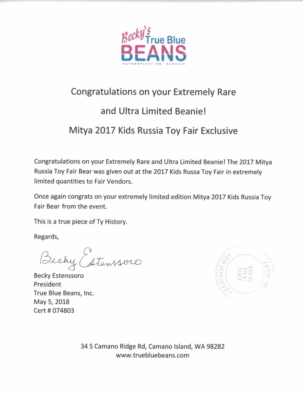 Ty Mitya Kids Russia Toy Fair 2017 Teddy Bear Beanie – Rarest Beans