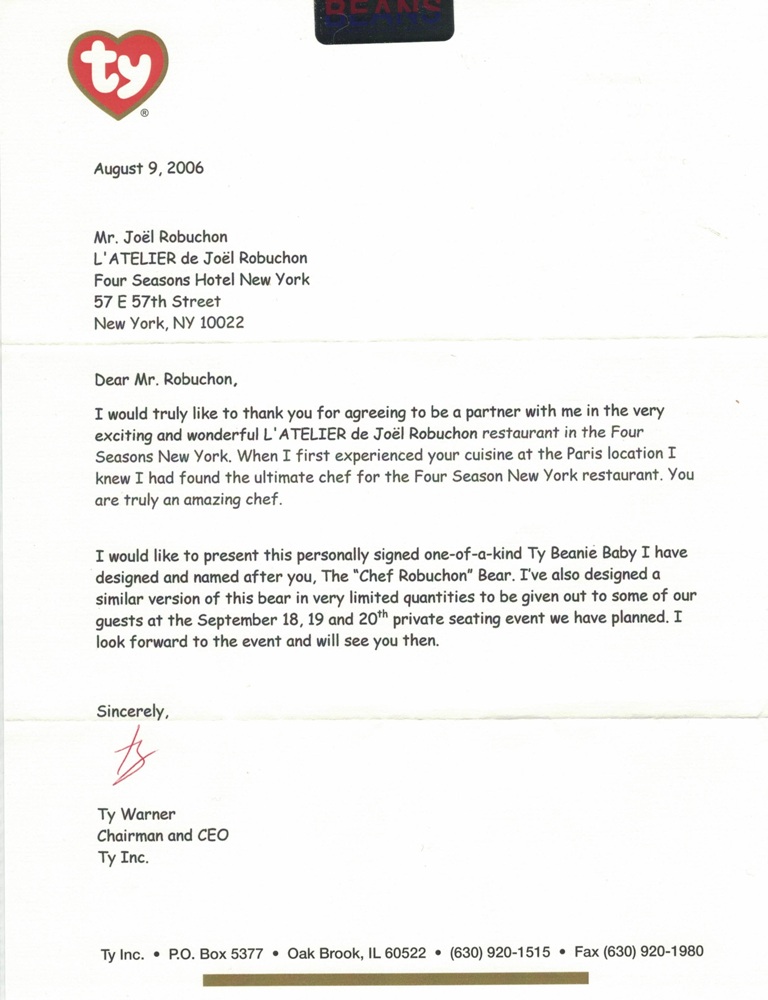 Ty Chef Robuchon Beanie Baby Teddy: Joel Robuchon’s Personal Example ...