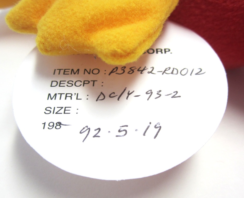 Patti the SOLID RED platypus Ty Prototype: Original 9 – Rarest Beans