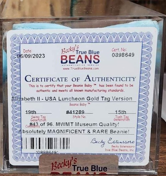 Ty Elizabeth Teddy: US Gold Tag Version – Rarest Beans